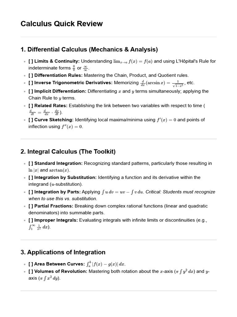 Calculus Quick Review | PDF | Integral | Calculus