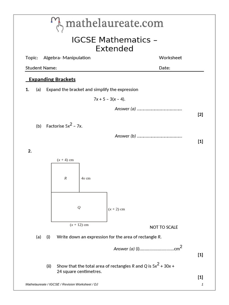 Igcse Algebra Manipulation | PDF | Mathematics | Algebra