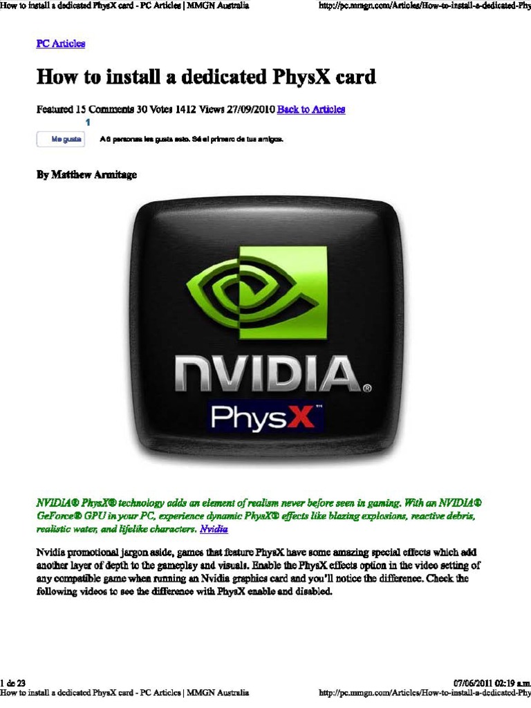 How To Install A Dedicated PhysX Card | PDF | Video Games | Computer ...