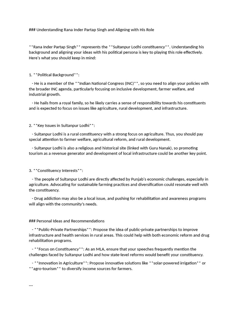 Understanding Rana Inder Partap Singh and Aligning With His Role | PDF ...