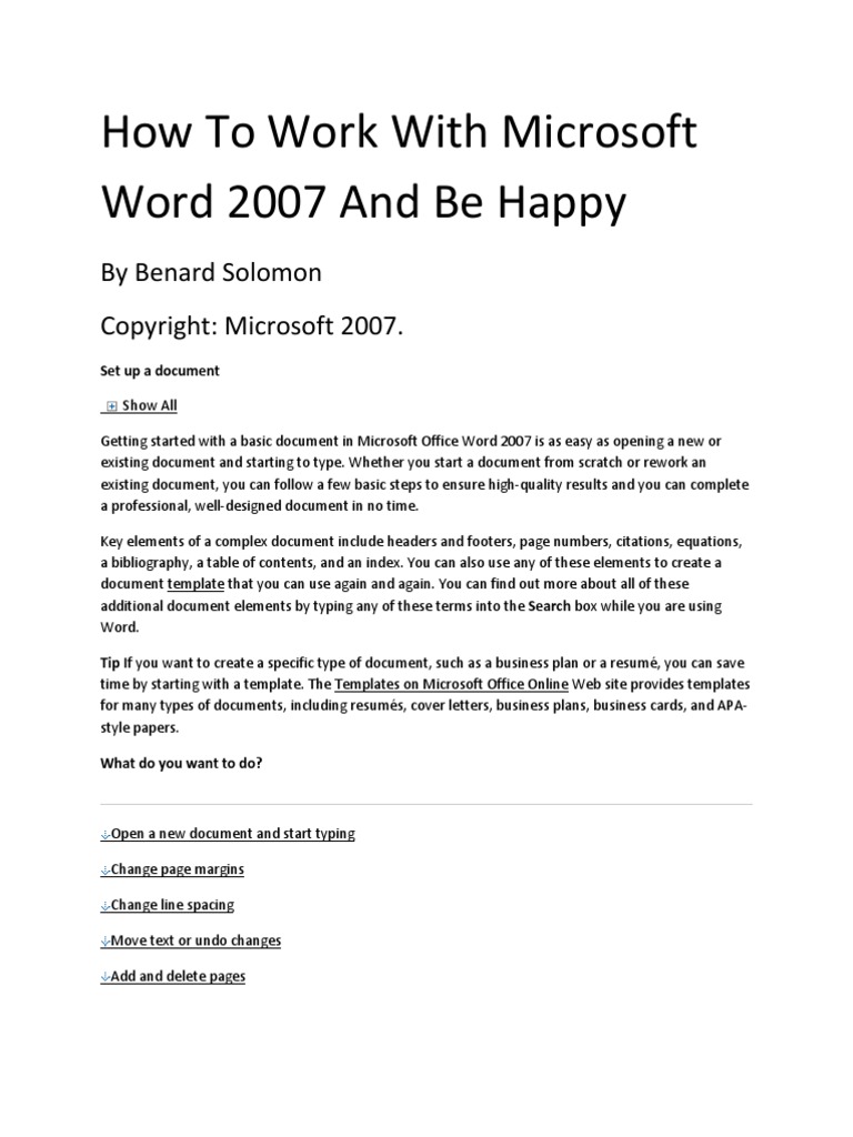How To Work With Microsoft Word 2007 and Be Happy | PDF | Microsoft ...