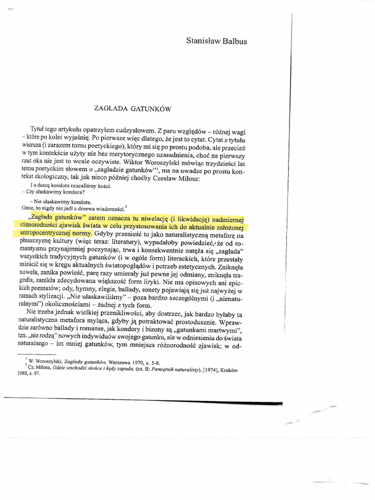 Stanislaw Balbus "Zaglada gatunkow" | PDF