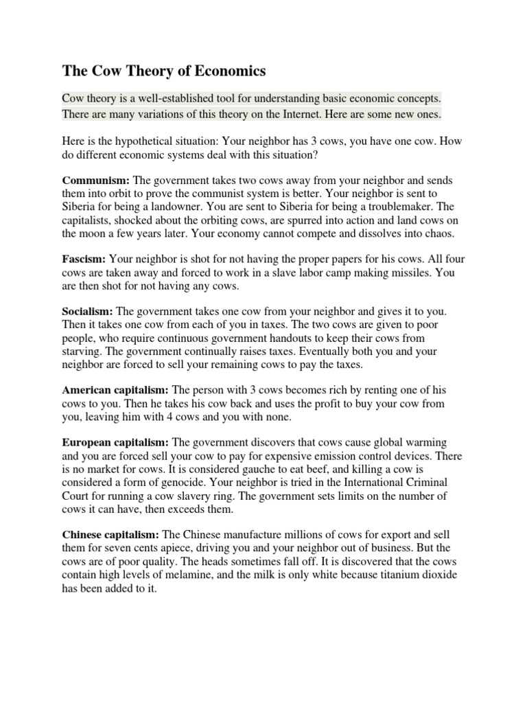 The Cow Theory of Economics | PDF | Capitalism | Taxes