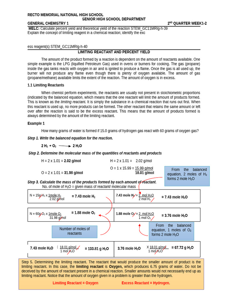 Limiting, Excess, and Percentage Yield | PDF