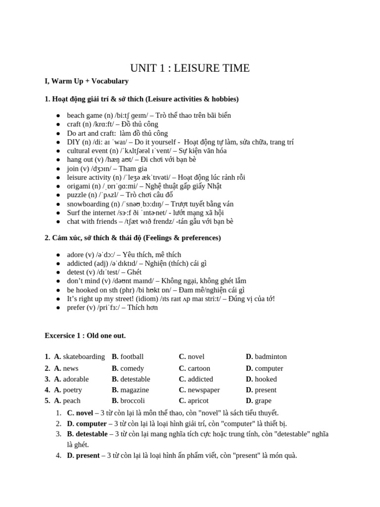 Unit 1 _ Leisure Time | PDF | Hobbies | Leisure