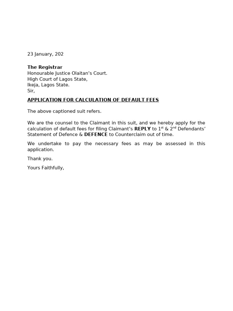Application For Default | PDF