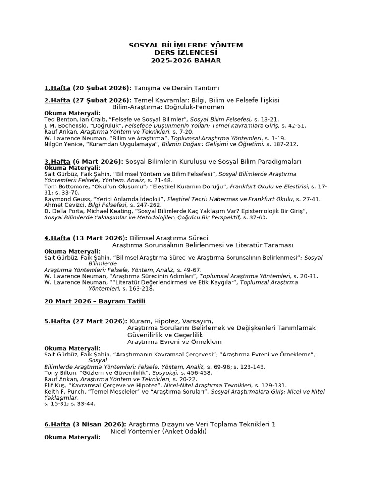 SBY - Ders İzlencesi - Bahar 2026 | PDF