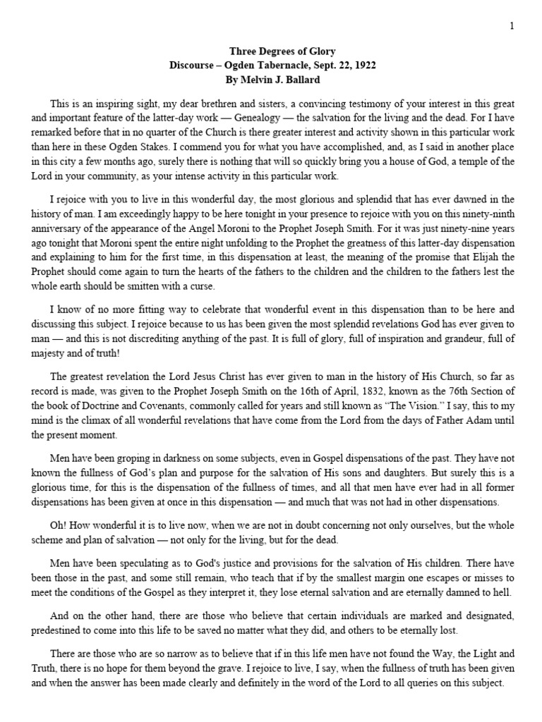 Three Degrees of Glory Melvin J Ballard | PDF | Salvation | Glory ...