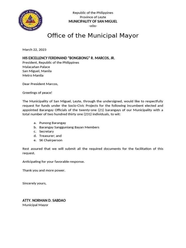Letter Request PBBM | PDF