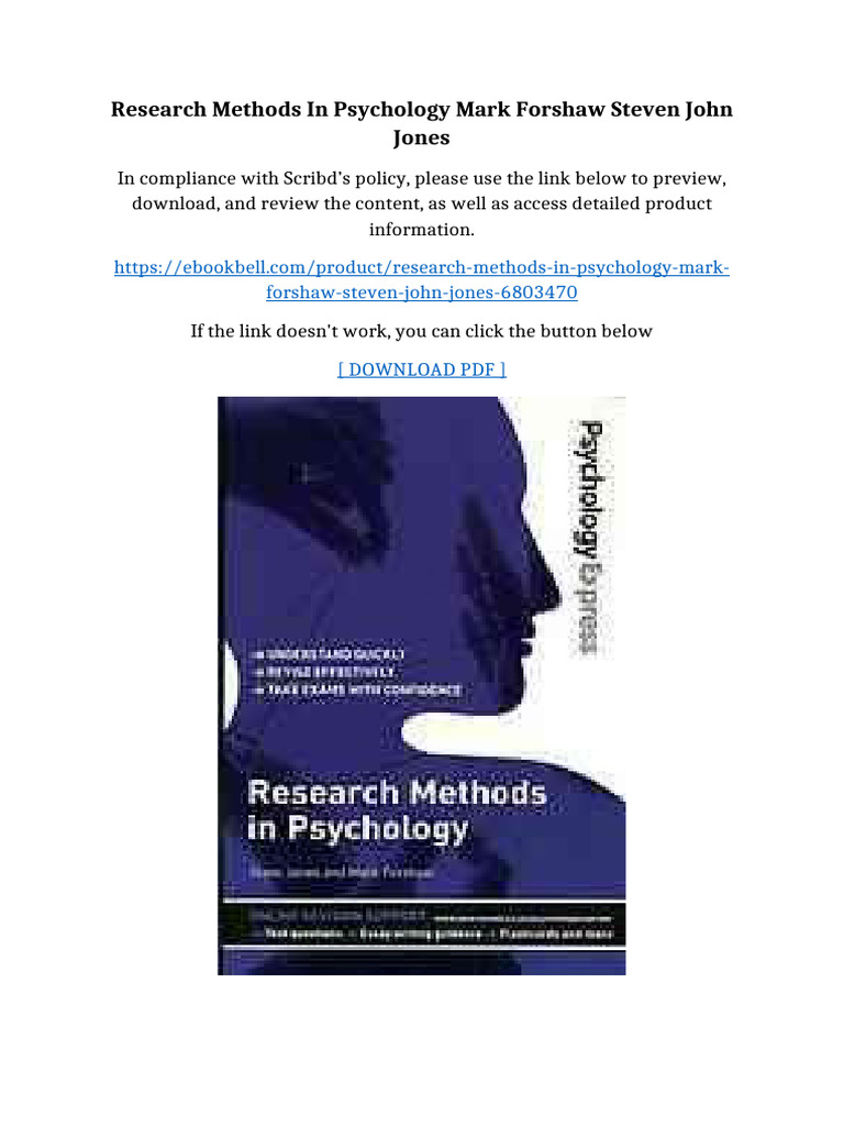 Research Methods in Psychology Mark Forshaw Steven John Jones | PDF ...