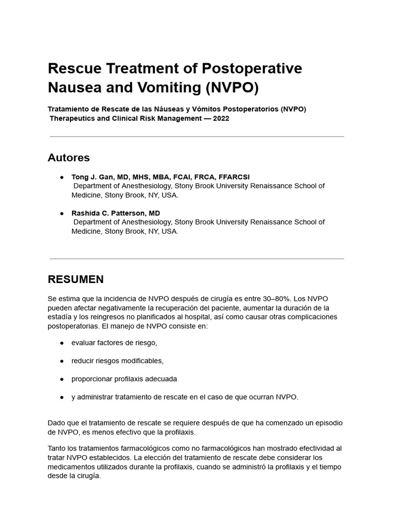 Rescue Treatment of Postoperative Nausea and Vomiting (NVPO) | PDF ...