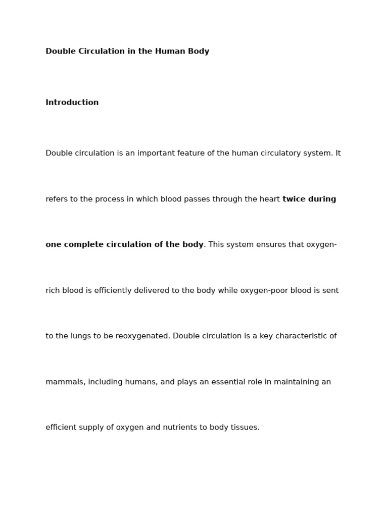 Double Circulation in The Human Body | PDF | Circulatory System | Blood