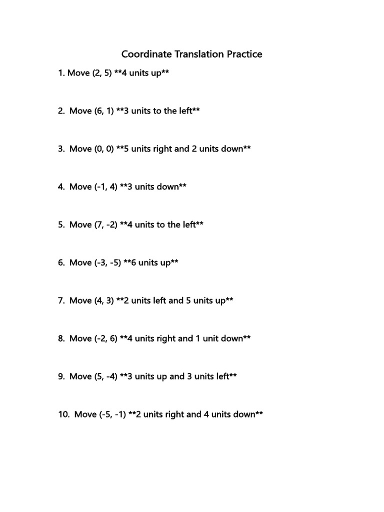 Coordinate Translation Practice | PDF