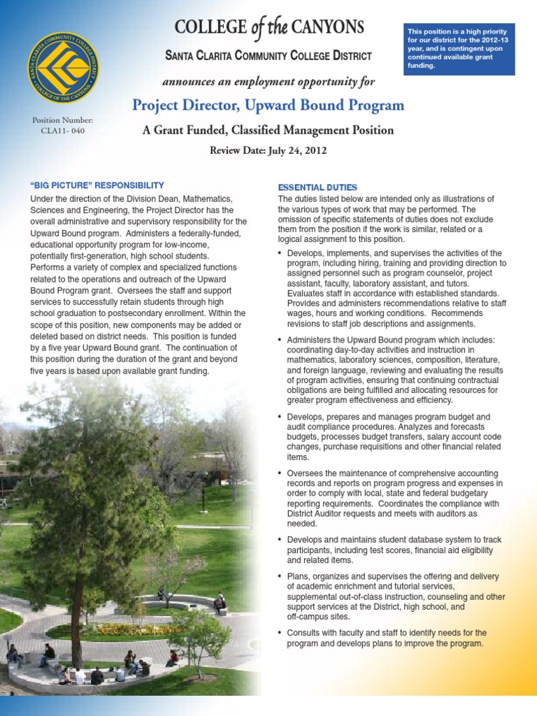 College: Project Director, Upward Bound Program | PDF