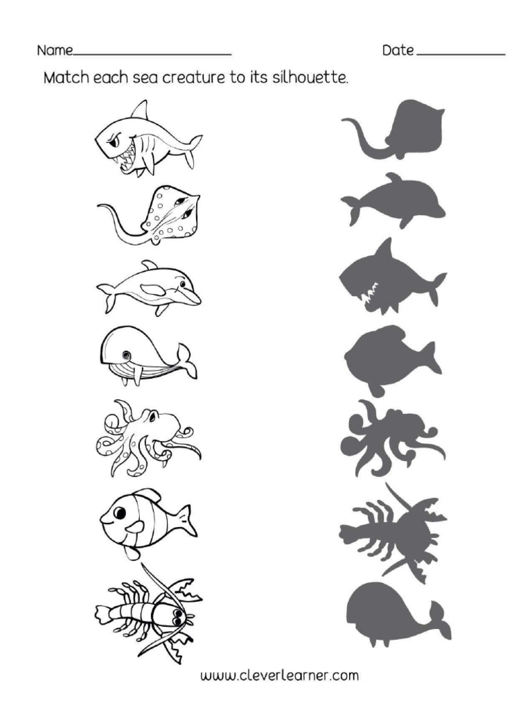 Life Under the Sea Preschool Matching Worksheet | PDF