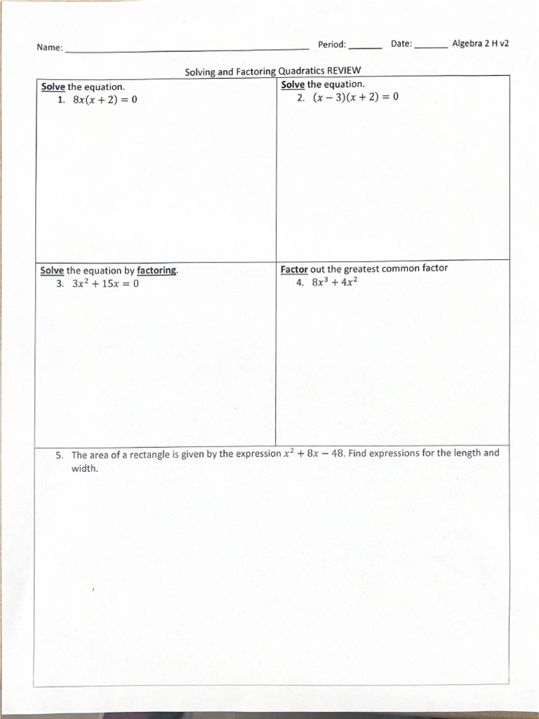 Solving and Factoring Quadratics Review | PDF