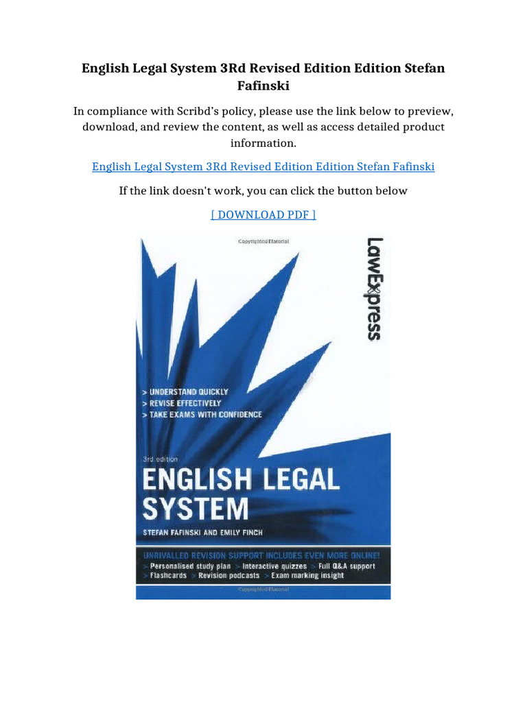 English legal system 3rd Revised edition Edition Stefan Fafinski | PDF ...