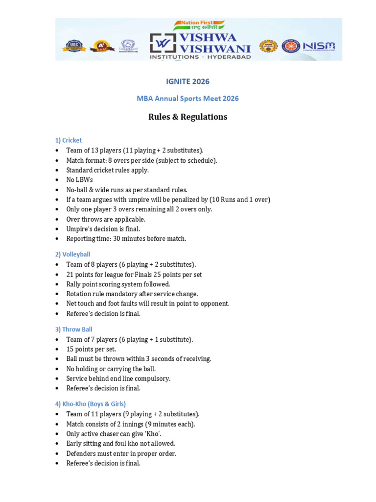 IGNITE 2026 Rules & Regulations | PDF | Referee | Games Of Physical Skill