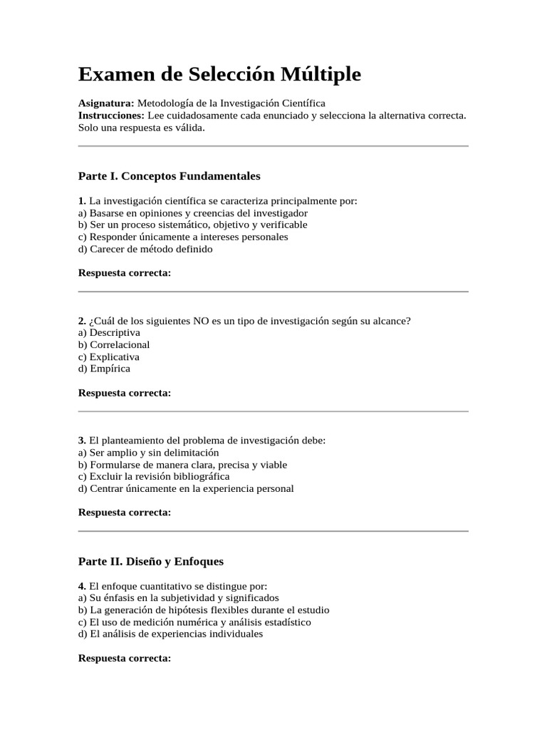 Examen de Selección Múltiple Sin Respuesta | PDF | Cuestionario ...