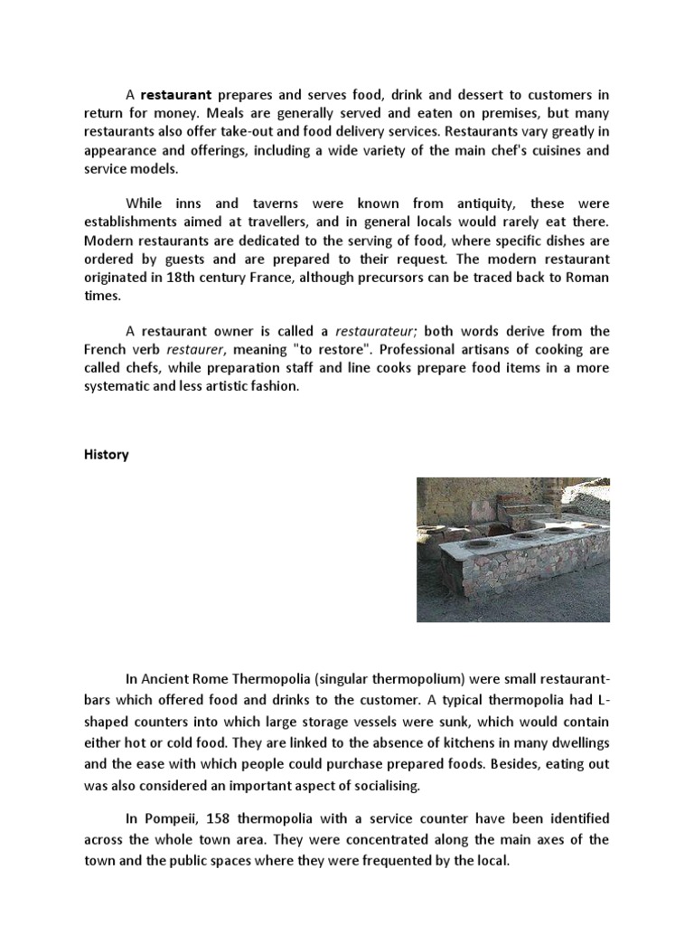 History and Types of Restaurants | PDF | Buffet | Restaurants