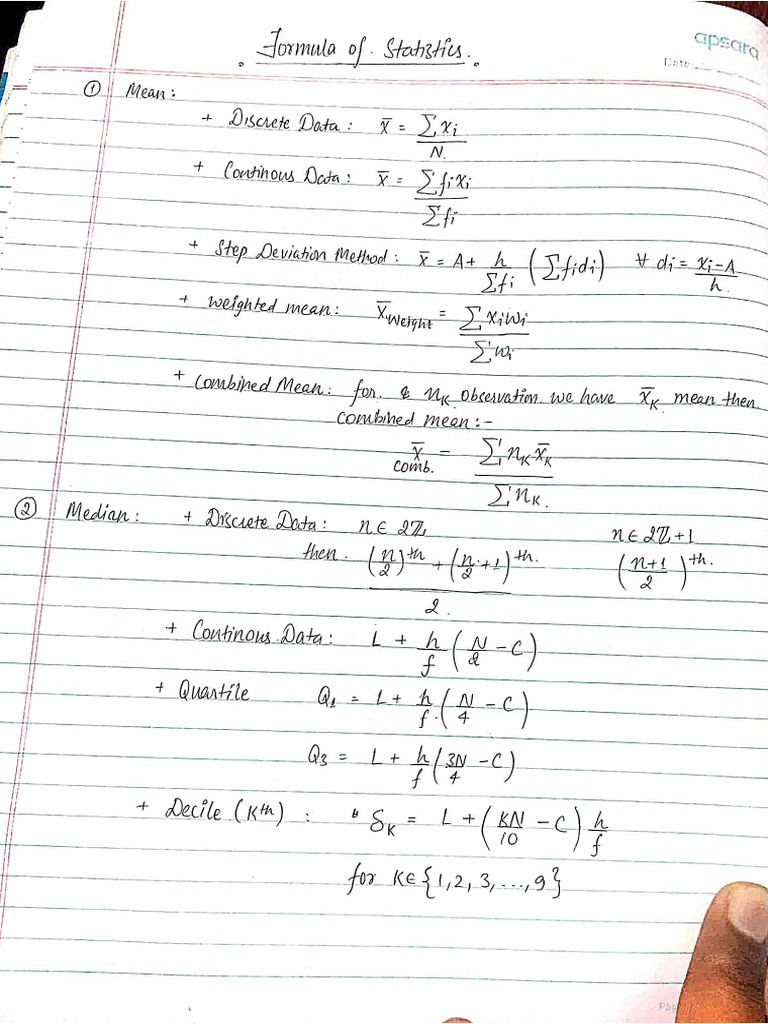 Formula of Statistics | PDF