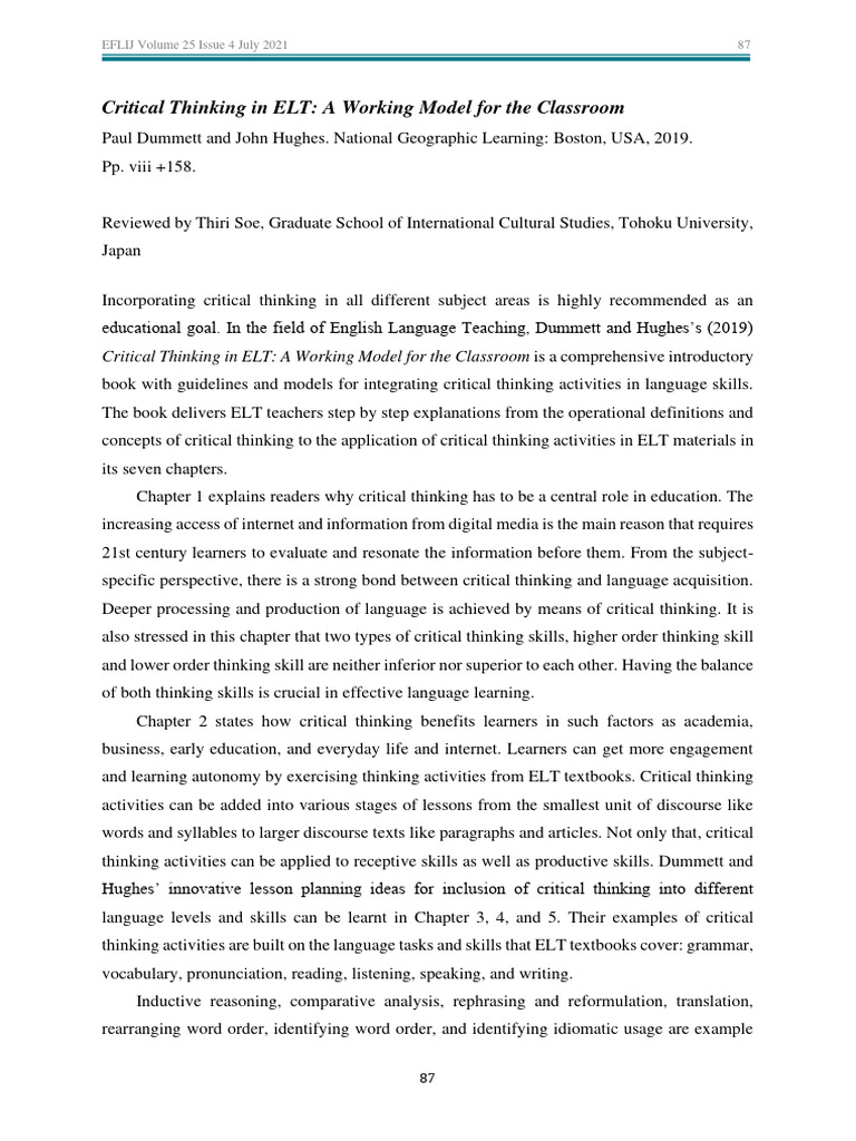 Critical Thinking in ELT A Working Model | PDF | Critical Thinking ...