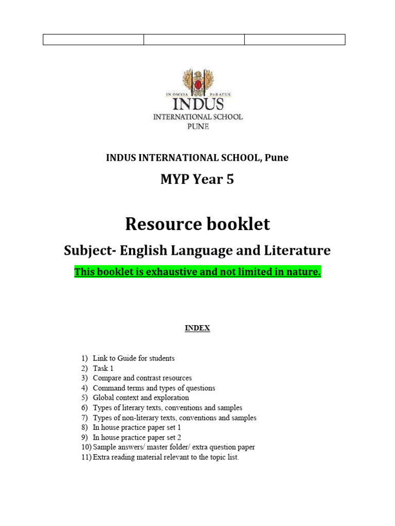MYP 5 - English Resource Booklet - 2025-26 | PDF | Thought