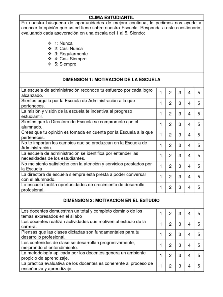 Encuesta sobre Clima Estudiantil | PDF | Salón de clases | Maestros
