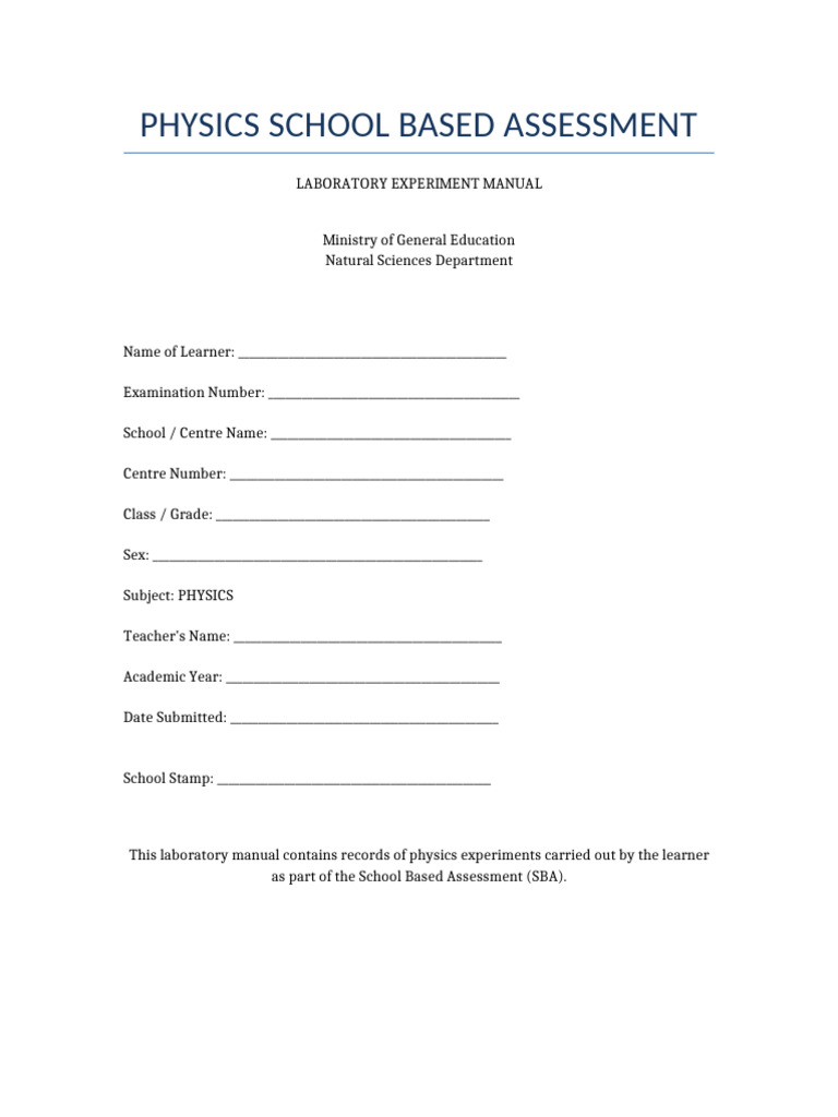 Professional Physics Sba Cover Page-1 | PDF