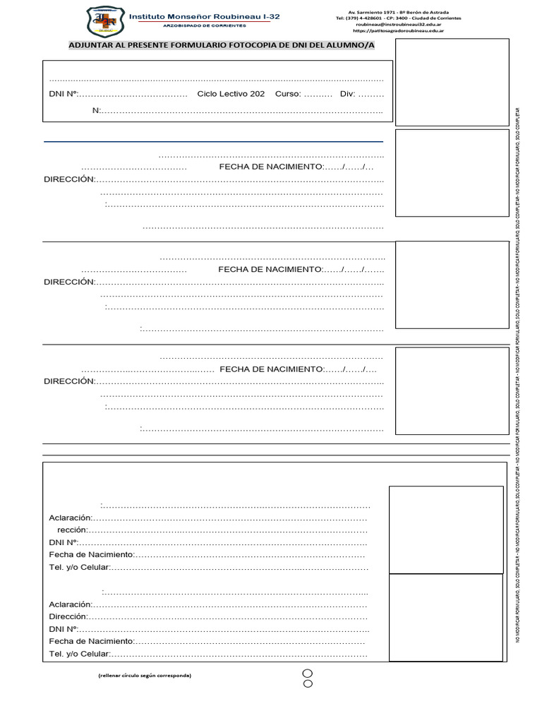Ficha de Personas Autorizadas para Retirar Al Alumno 2026 | PDF