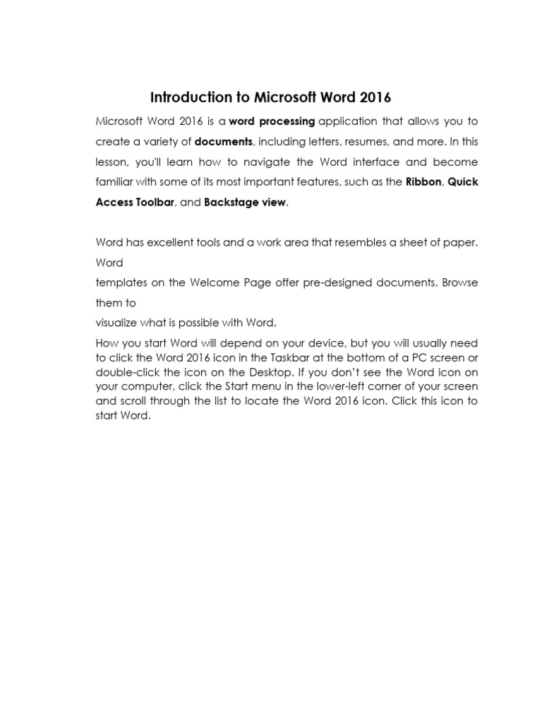 Introduction To Microsoft Word 2016 | PDF | Microsoft Word | Icon ...