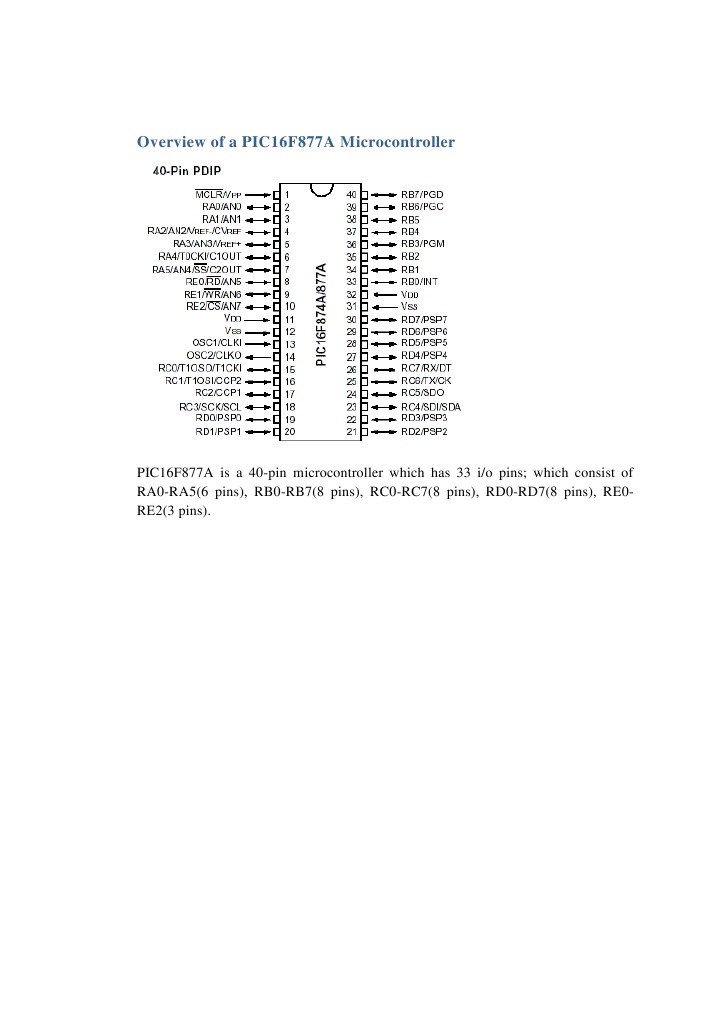 Overview of A PIC16F877A Microcontroller | PDF | Pic Microcontroller | Microcontroller