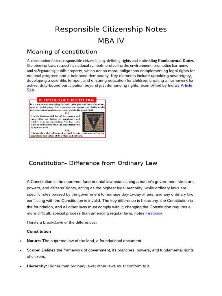 Responsible Citizenship Notes | PDF | Constitution | Affirmative Action