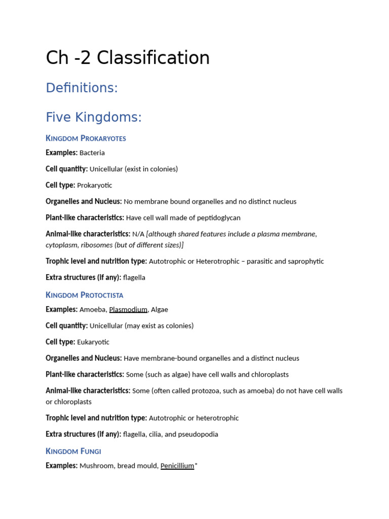 O Level Biology Note On Chapter 2: Classification | PDF