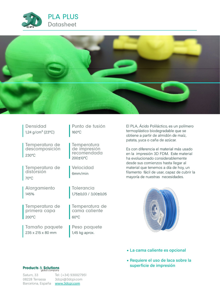 Datasheet Pla Plus 3dcpi Es | PDF