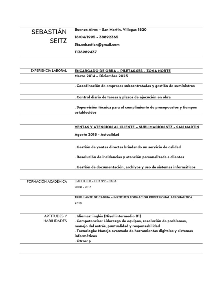 CV Sebastián Ezequiel Seitz | PDF