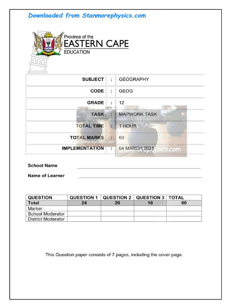 EC Geography Grade 12 MAP WORK Term 1 2025 and Memo | PDF