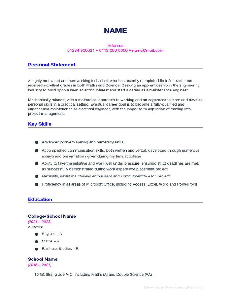 School-leaver-cv-template-1 | PDF | Cognition