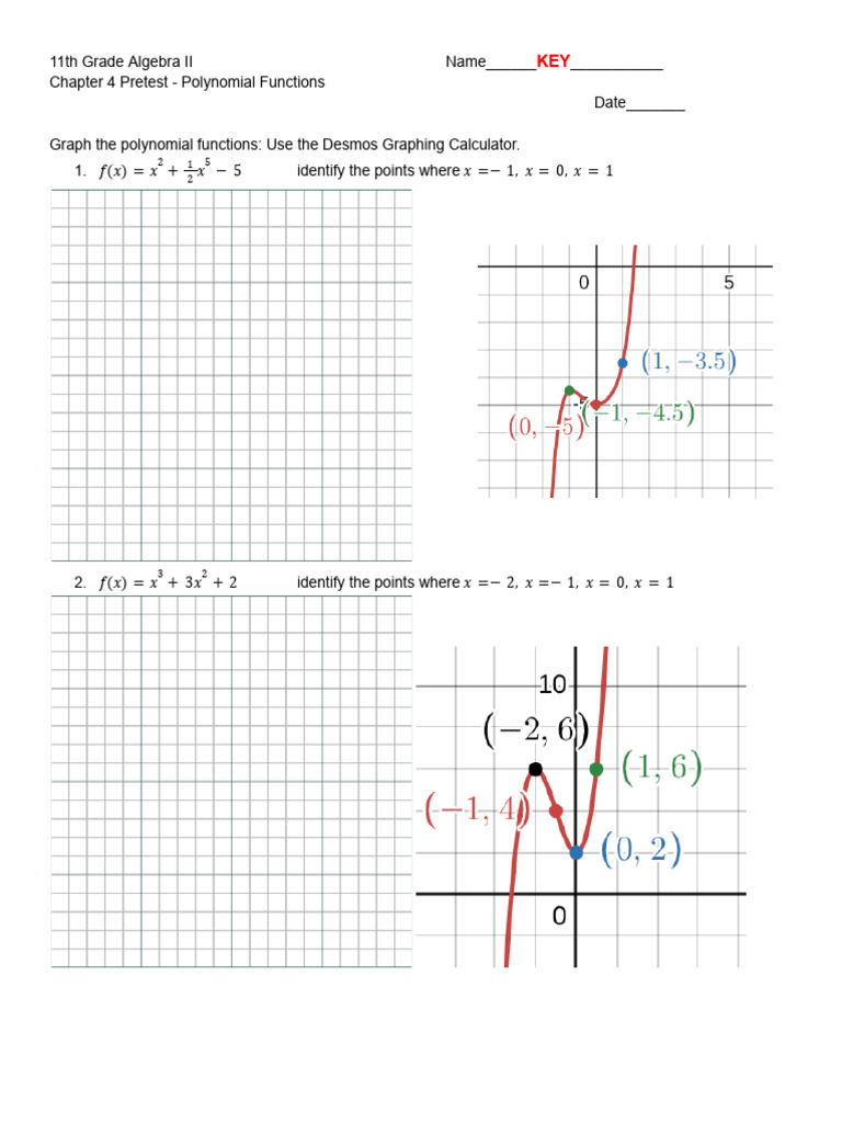 2526 CH 4 Pretest KEY - Polynomial Functions | PDF | Algebra | Abstract ...