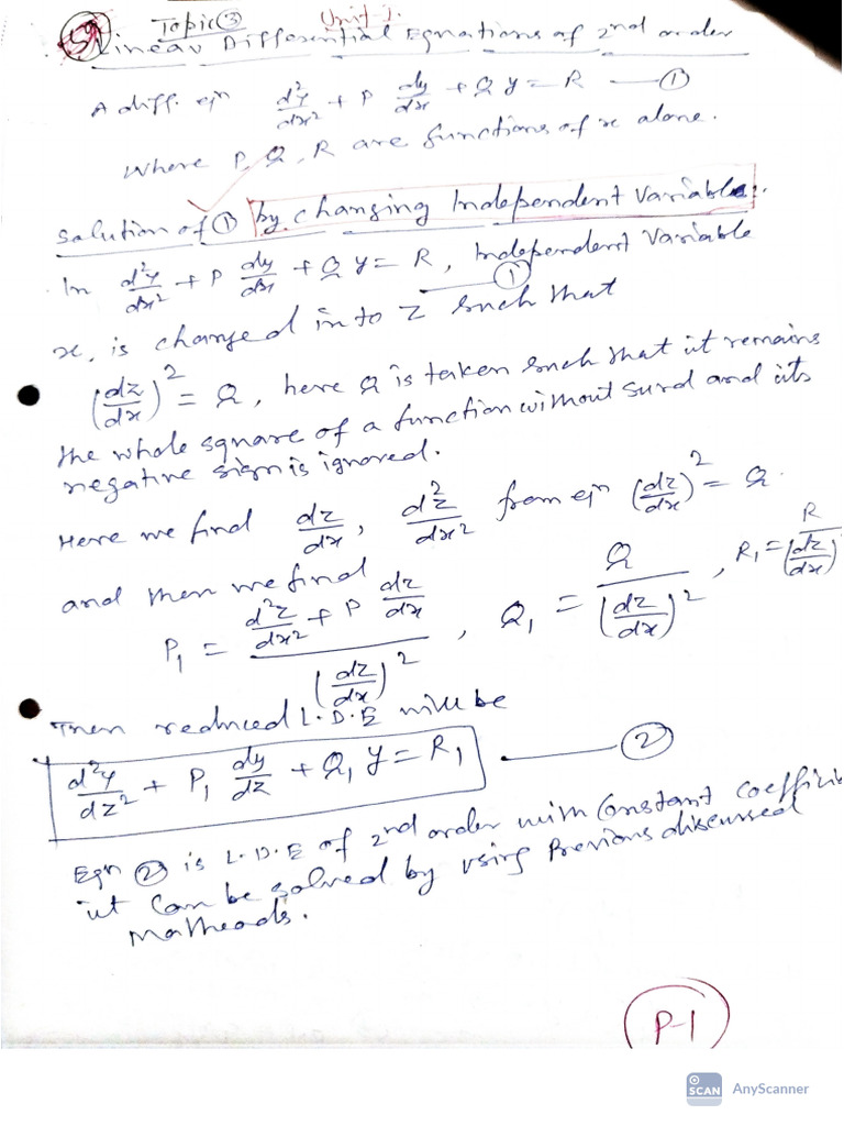 Unit-1 Linear Differential Equations of 2nd Order | PDF