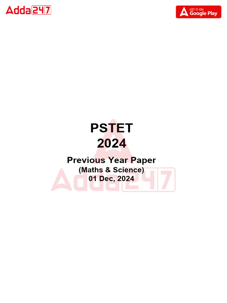PSTET Maths Science Official Paper II Held On 01 Dec 2024 | PDF