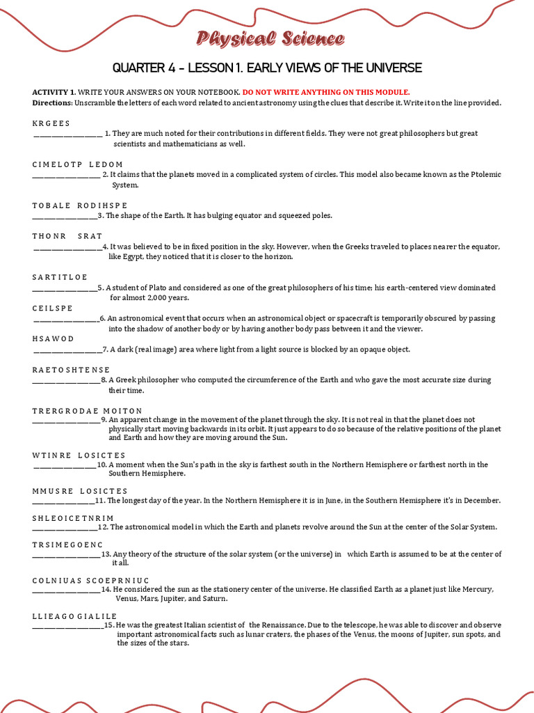 PHYSICAL-SCIENCE-LESSON-AND-ACTIVITY-1 | PDF | Moon | Planets