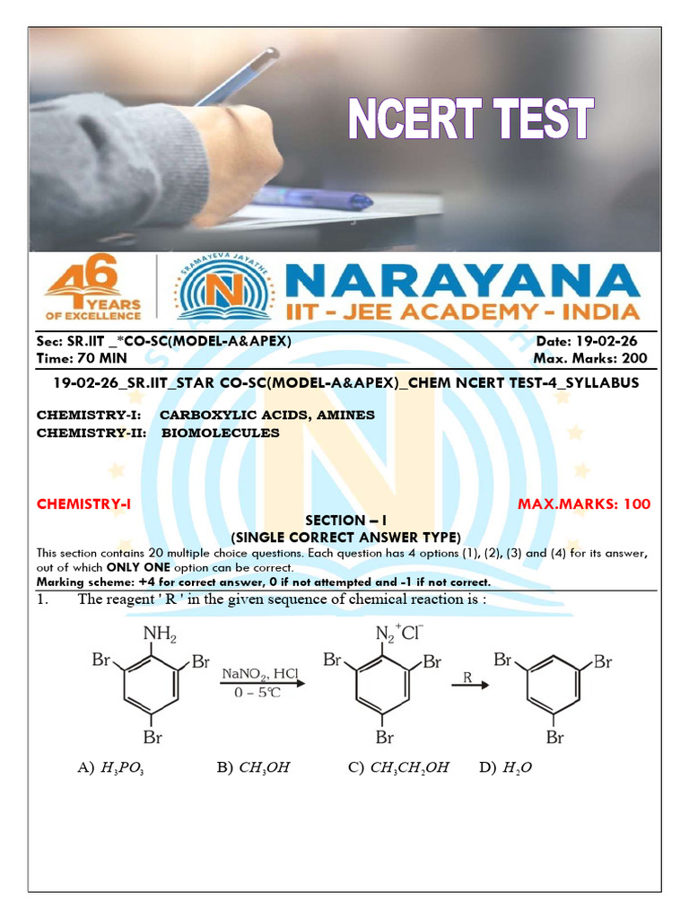 20-02-26 Sr.iit Star Co-sc(Model-A&Apex) Chem Ncert Test-4 Qp | PDF ...