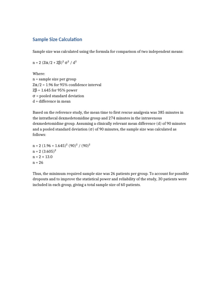 Sample Size Calculation Dexmedetomidine | PDF