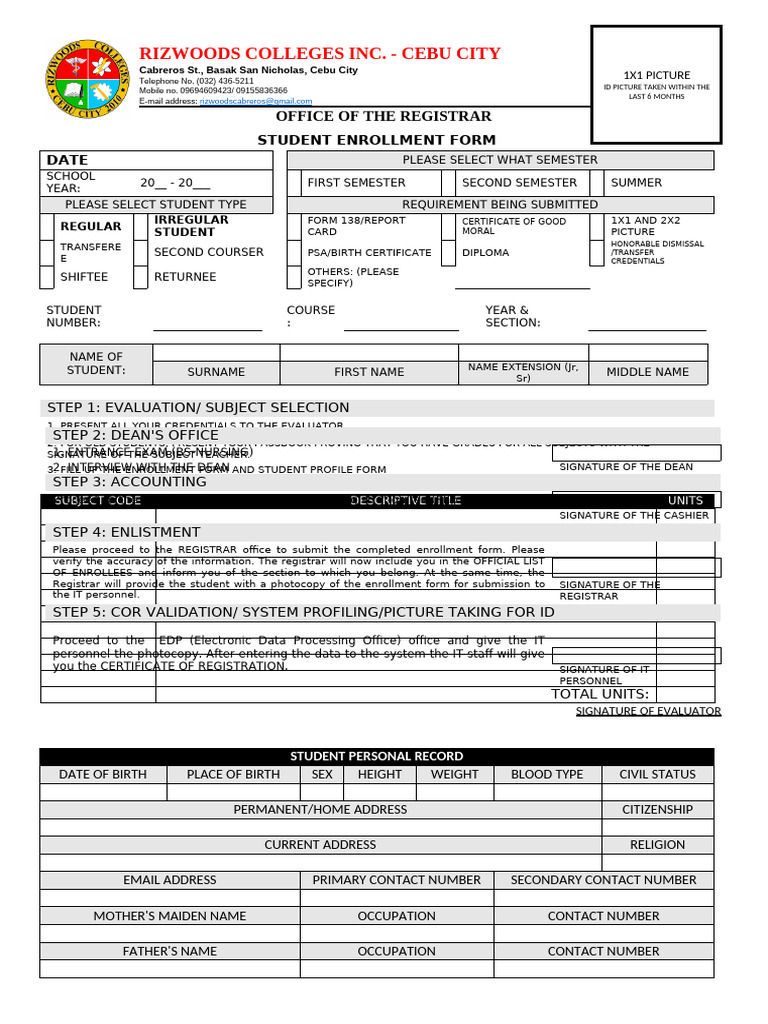 New Student Enrollment Form (2024) Cabreros | PDF