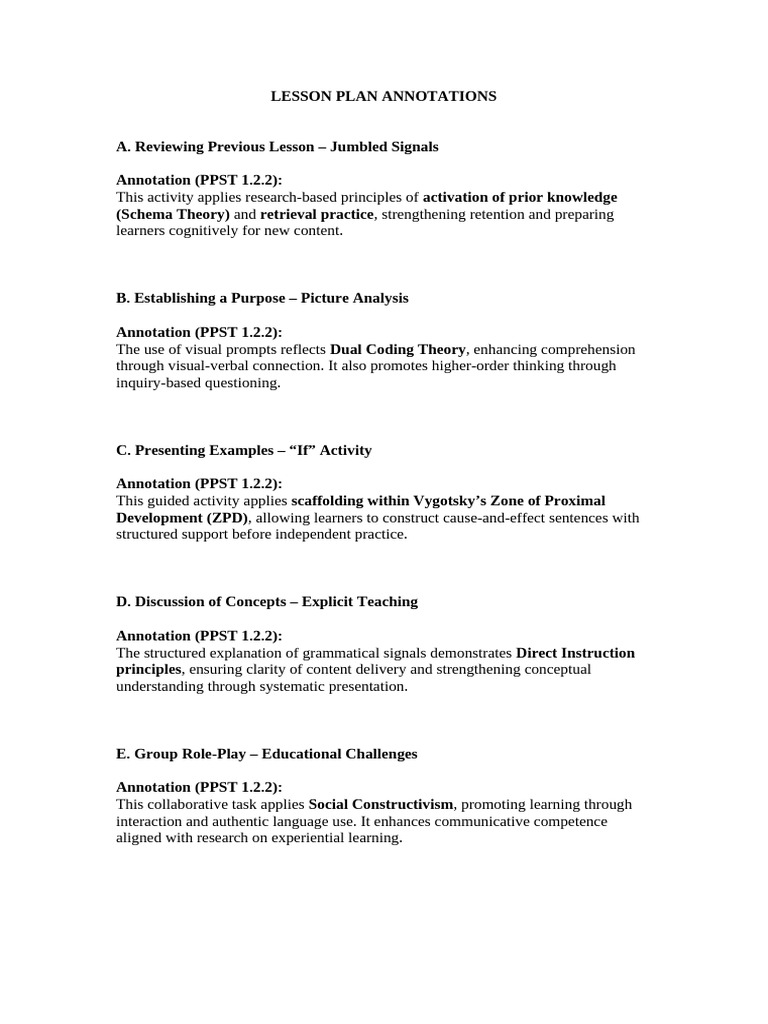 Lesson Plan Annotations | PDF | Constructivism (Philosophy Of Education ...
