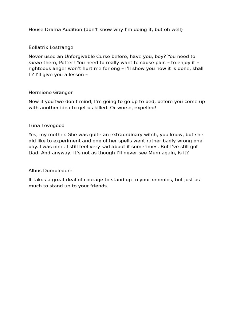 House Drama Auditions 7 Feb 2026 | PDF