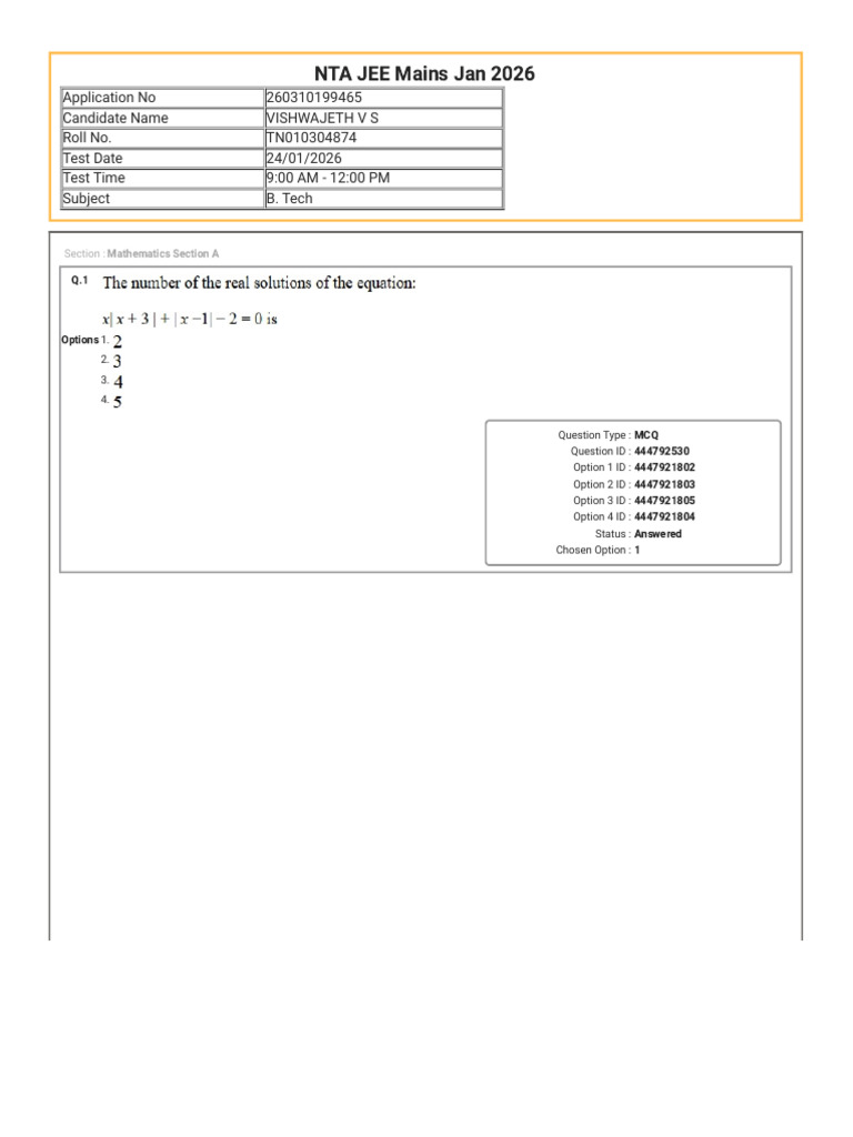 JEE Mains 2026 Question Paper | PDF | Multiple Choice | Standardized Tests