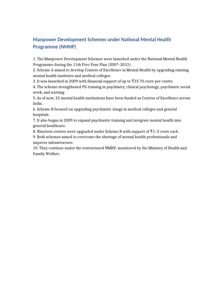Manpower Development Schemes NMHP | PDF