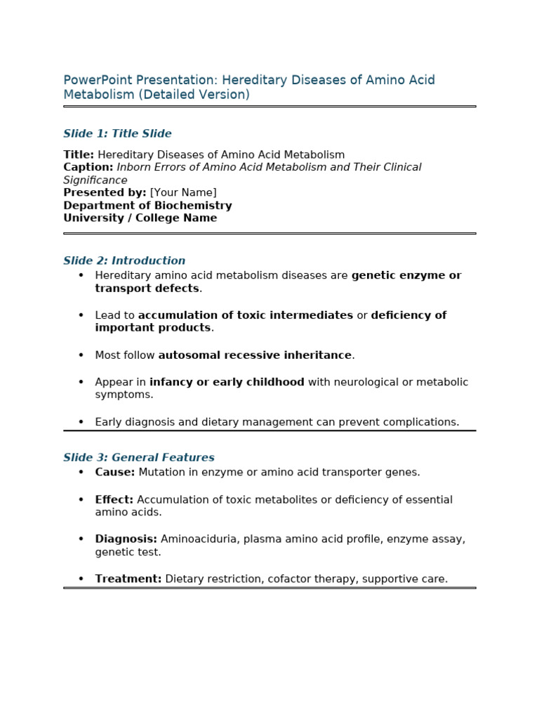 Hereditary Amino Acid Disorders | PDF | Phenylalanine | Diseases And ...